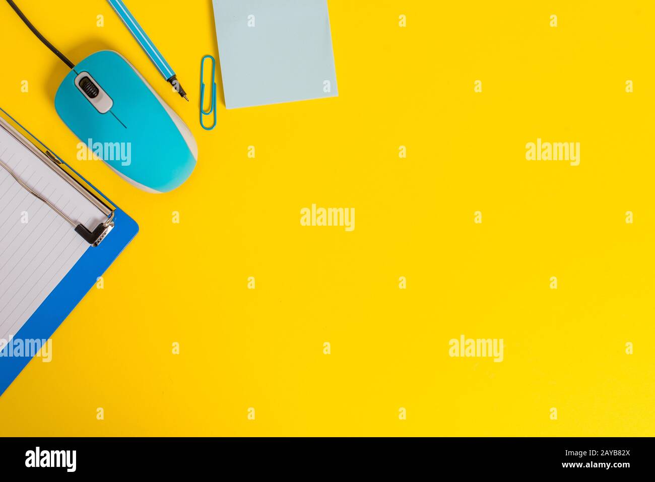 Close view clipboard blank striped paper sheet clip binder pencil ...