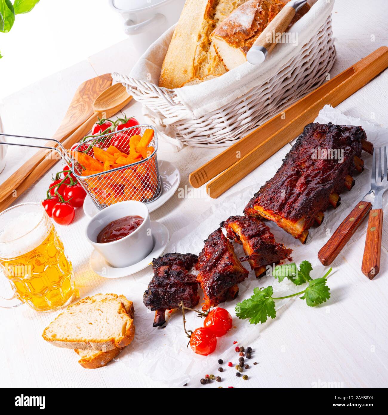 BBQ spare ribs from a charcoal grill Stock Photo - Alamy