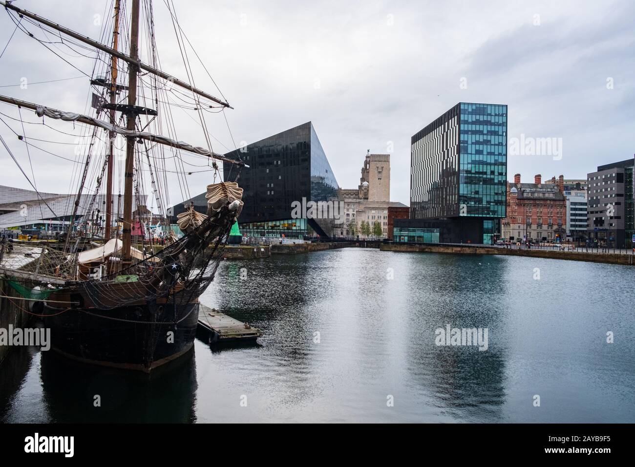 A classic ship set against the Liverpool cityscape at the Liverpool ...