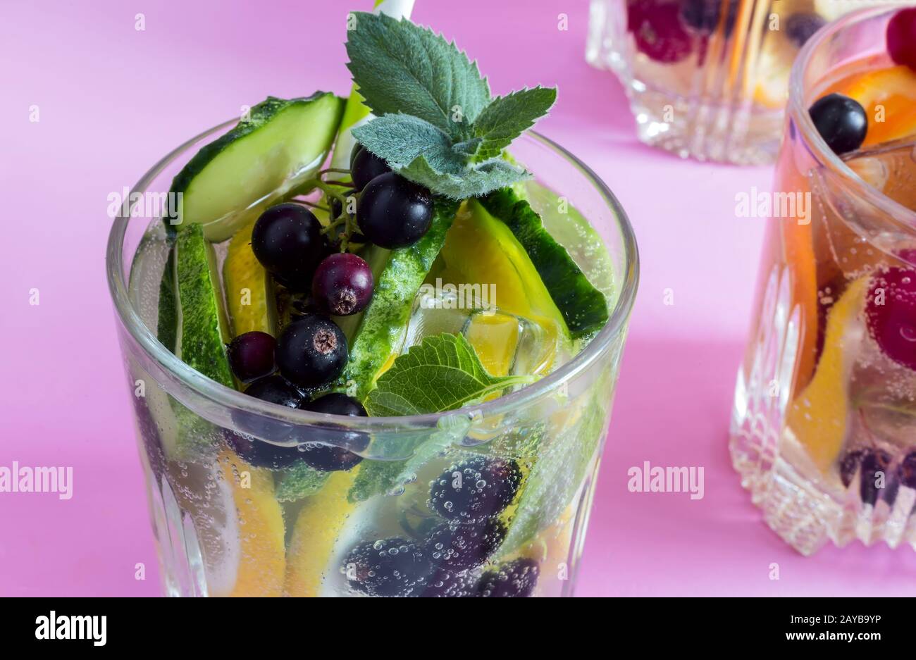Homemade summer refreshing cocktail of fruits and berries Stock Photo ...