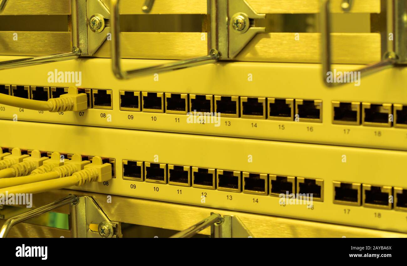Network switch connections for network cable RJ45 Stock Photo - Alamy
