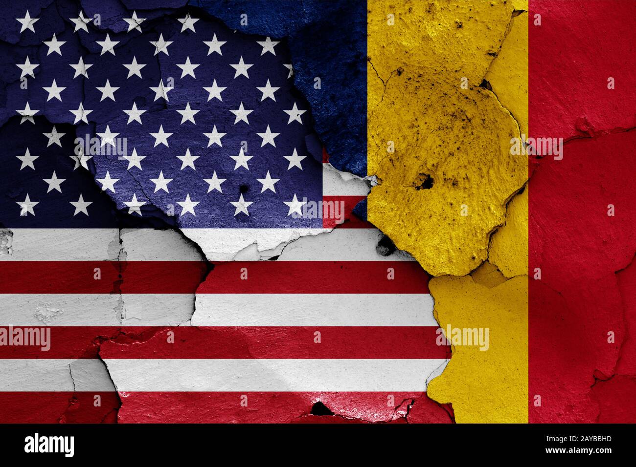 flags of USA and Chad painted on cracked wall Stock Photo - Alamy