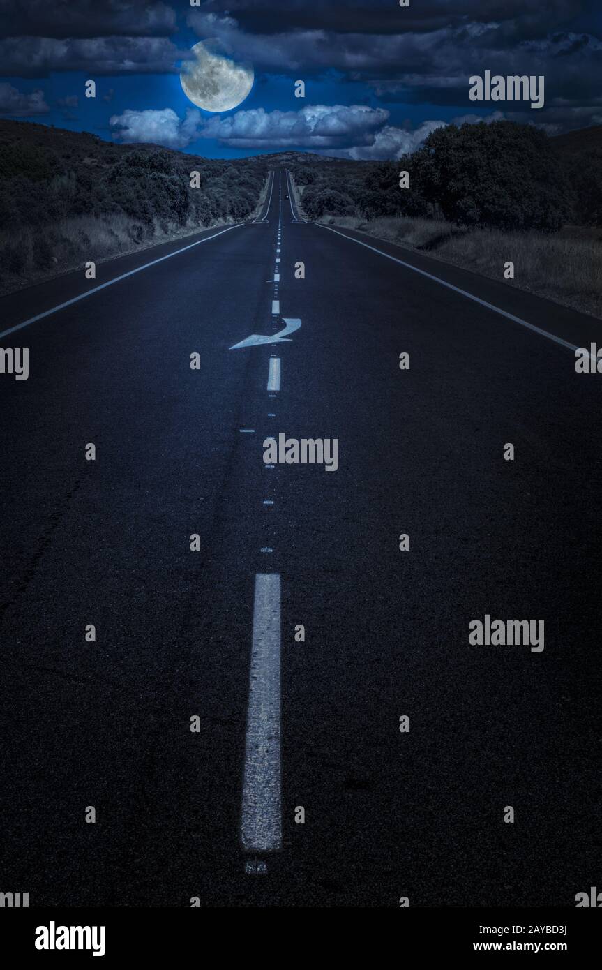 Moon and clouds in the night. Moonlight and road background Stock Photo ...