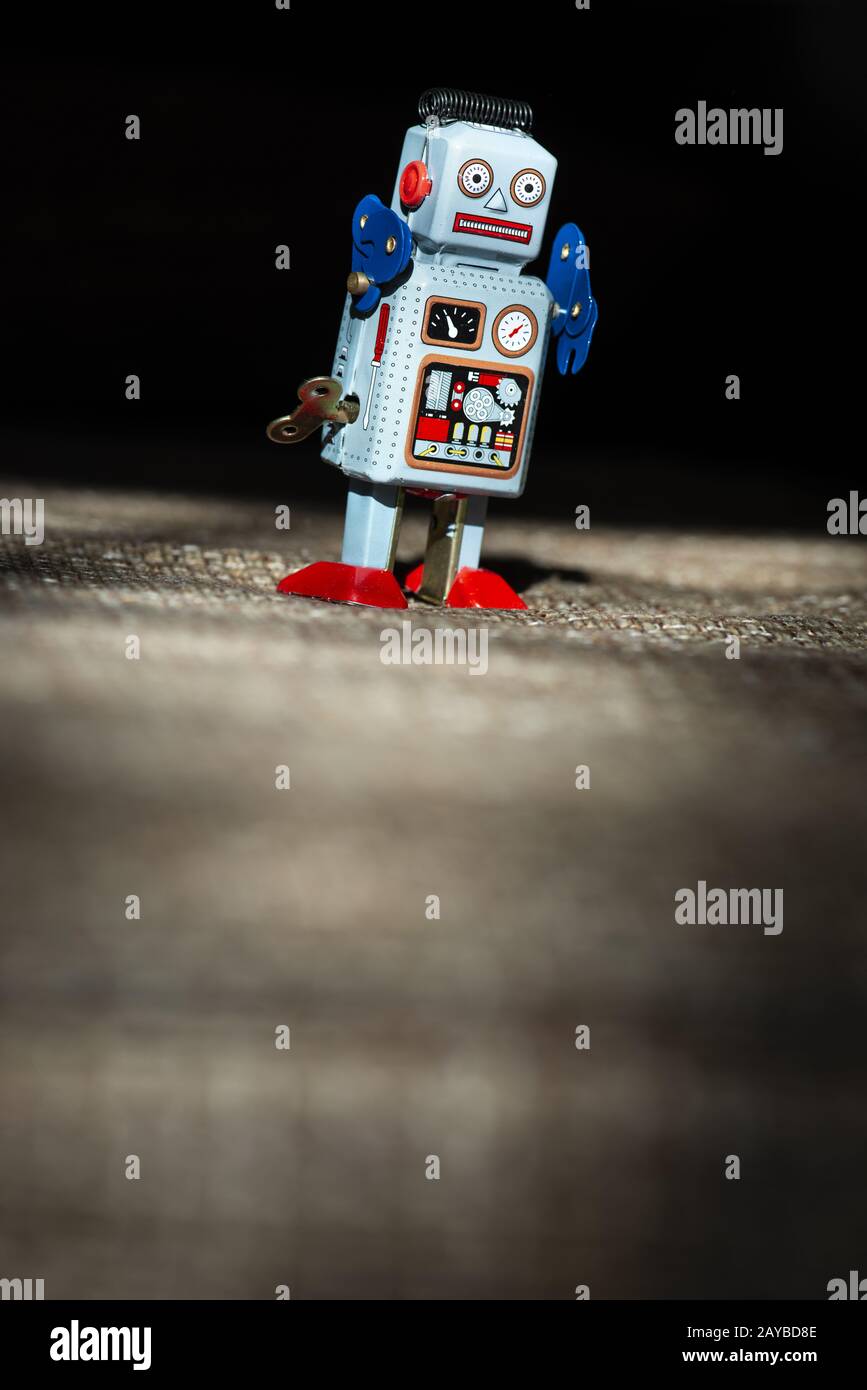 Vintage blue robot toy Stock Photo - Alamy