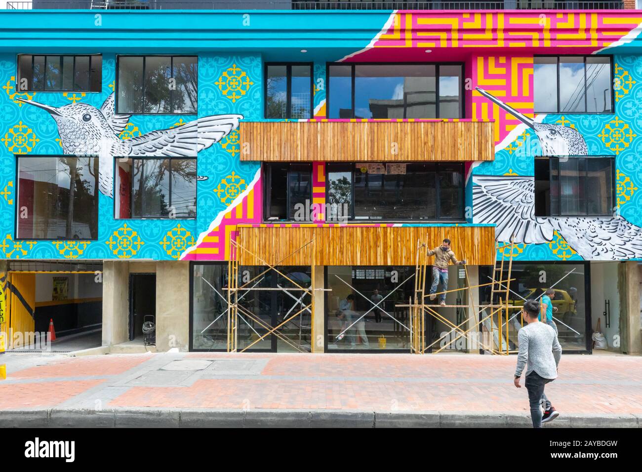 Bogota city decorated facade of a building of the Usaquen district ...