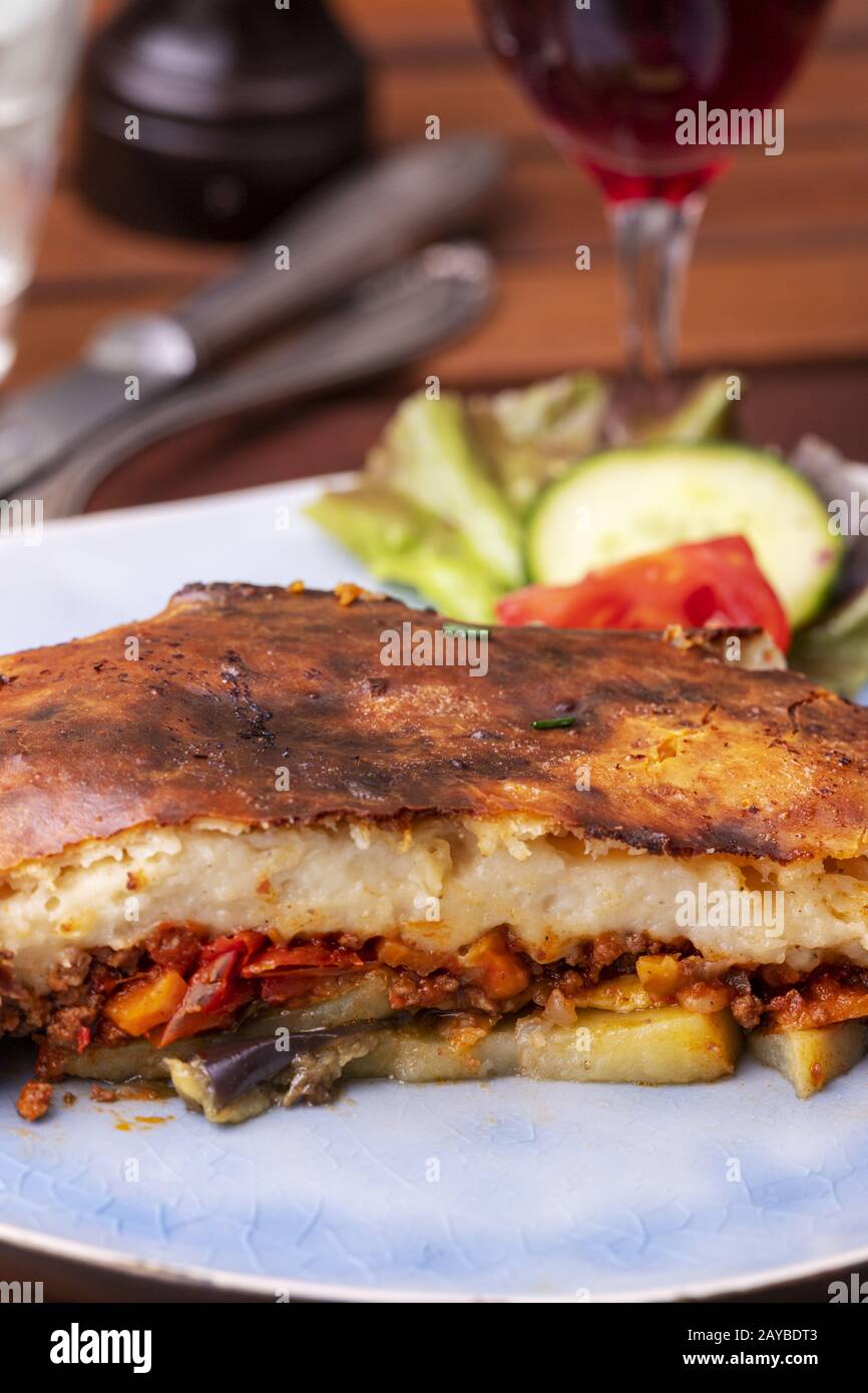 Greek moussaka dish on a plate Stock Photo - Alamy