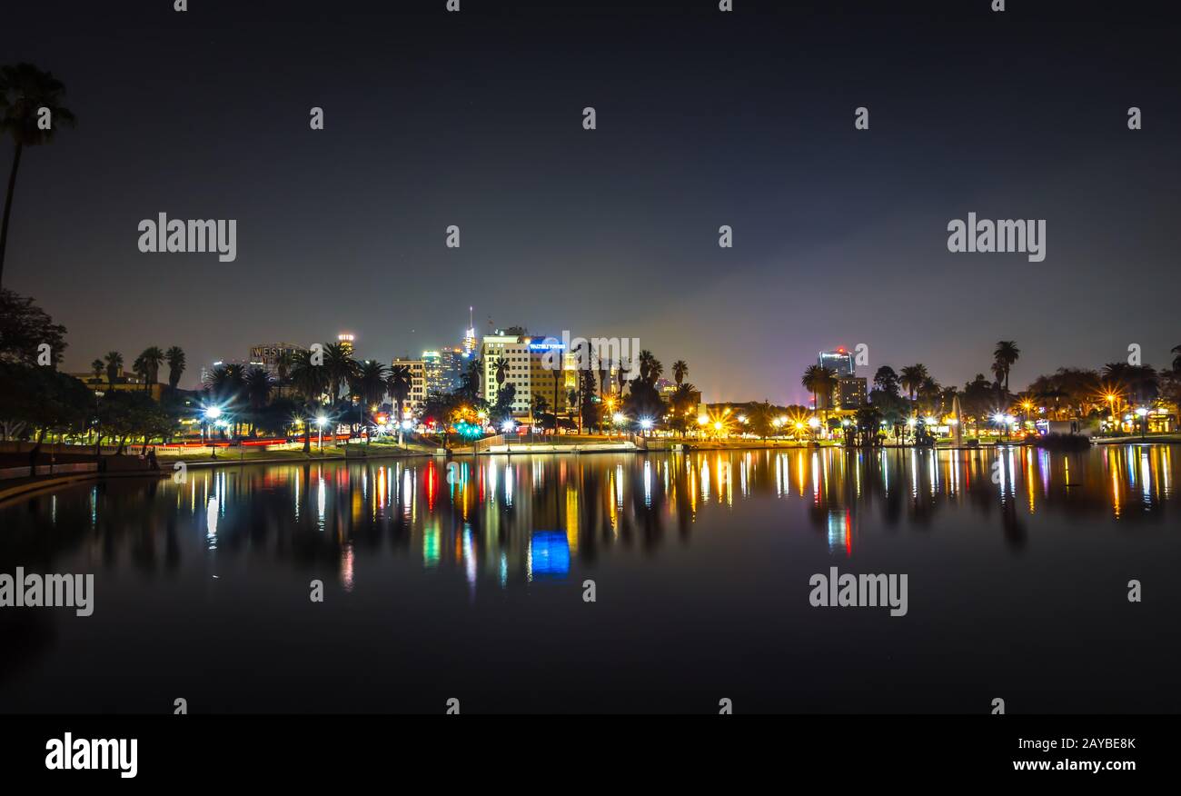 downtown los angeles skyline at night Stock Photo - Alamy