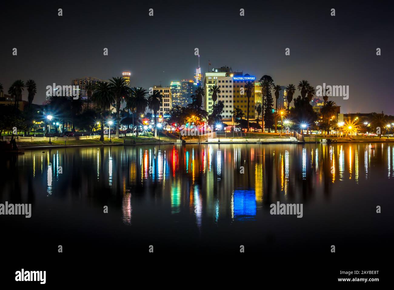 downtown los angeles skyline at night Stock Photo - Alamy