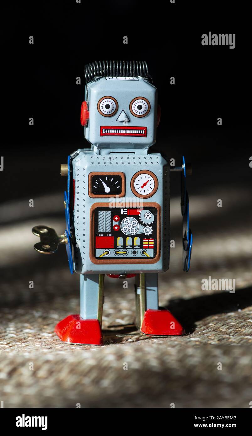 Vintage blue robot toy Stock Photo - Alamy