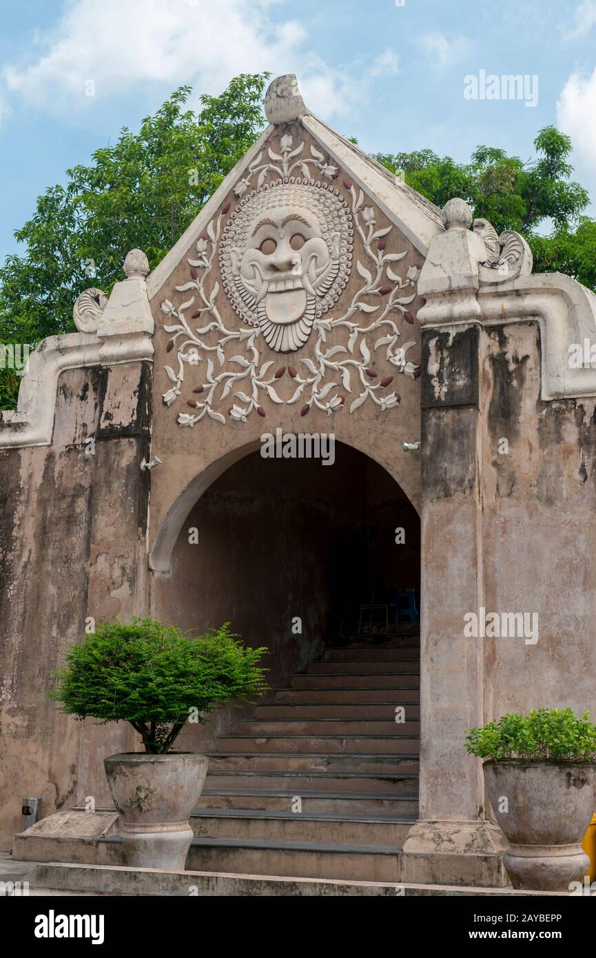 A guardian figure on a building at the Taman Sari Water Castle in ...