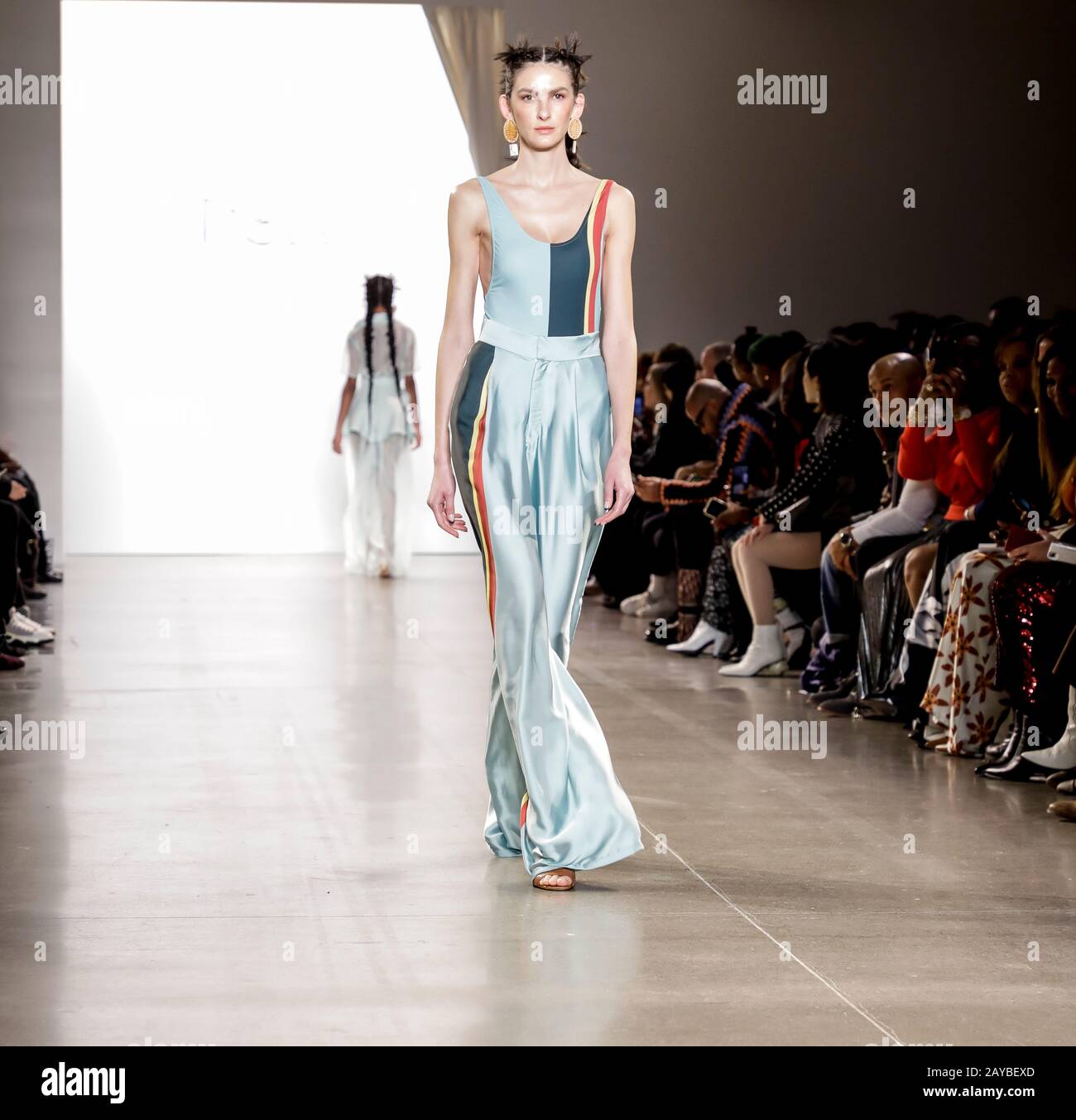 New York, NY, USA - February 12, 2020: A model walks runway for Fe Noel ...