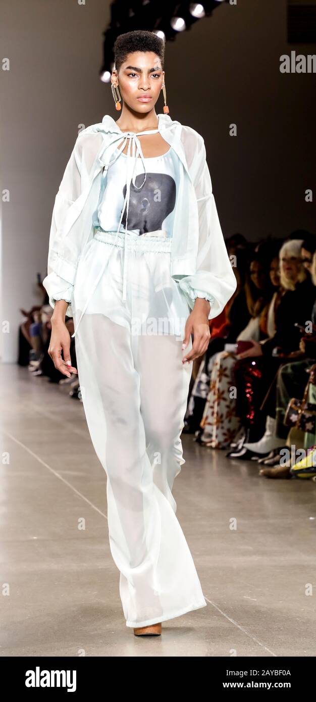 New York, NY, USA - February 12, 2020: A model walks runway for Fe Noel ...
