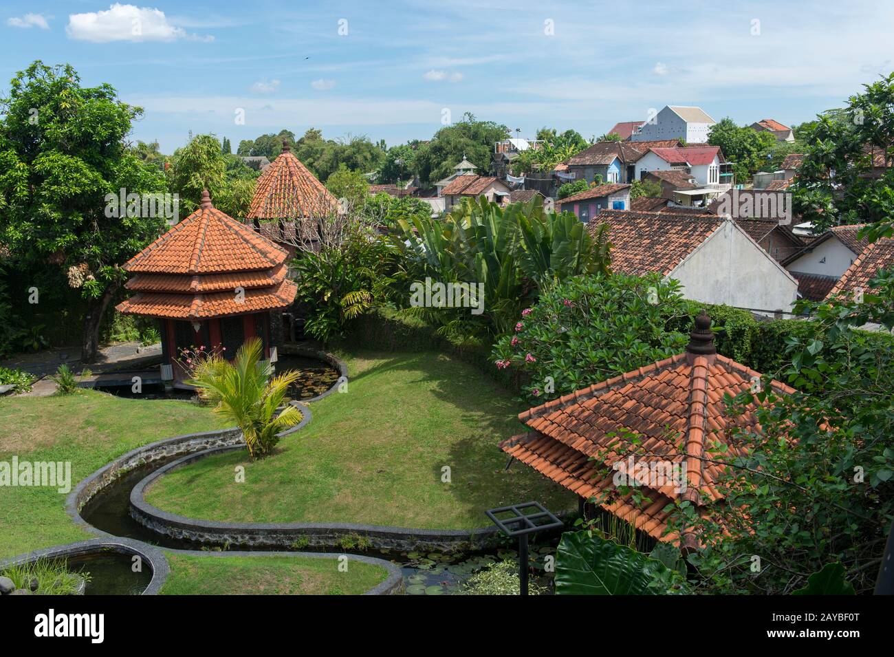 View of the garden of a restaurant Castle in Yogyakarta in Java in ...