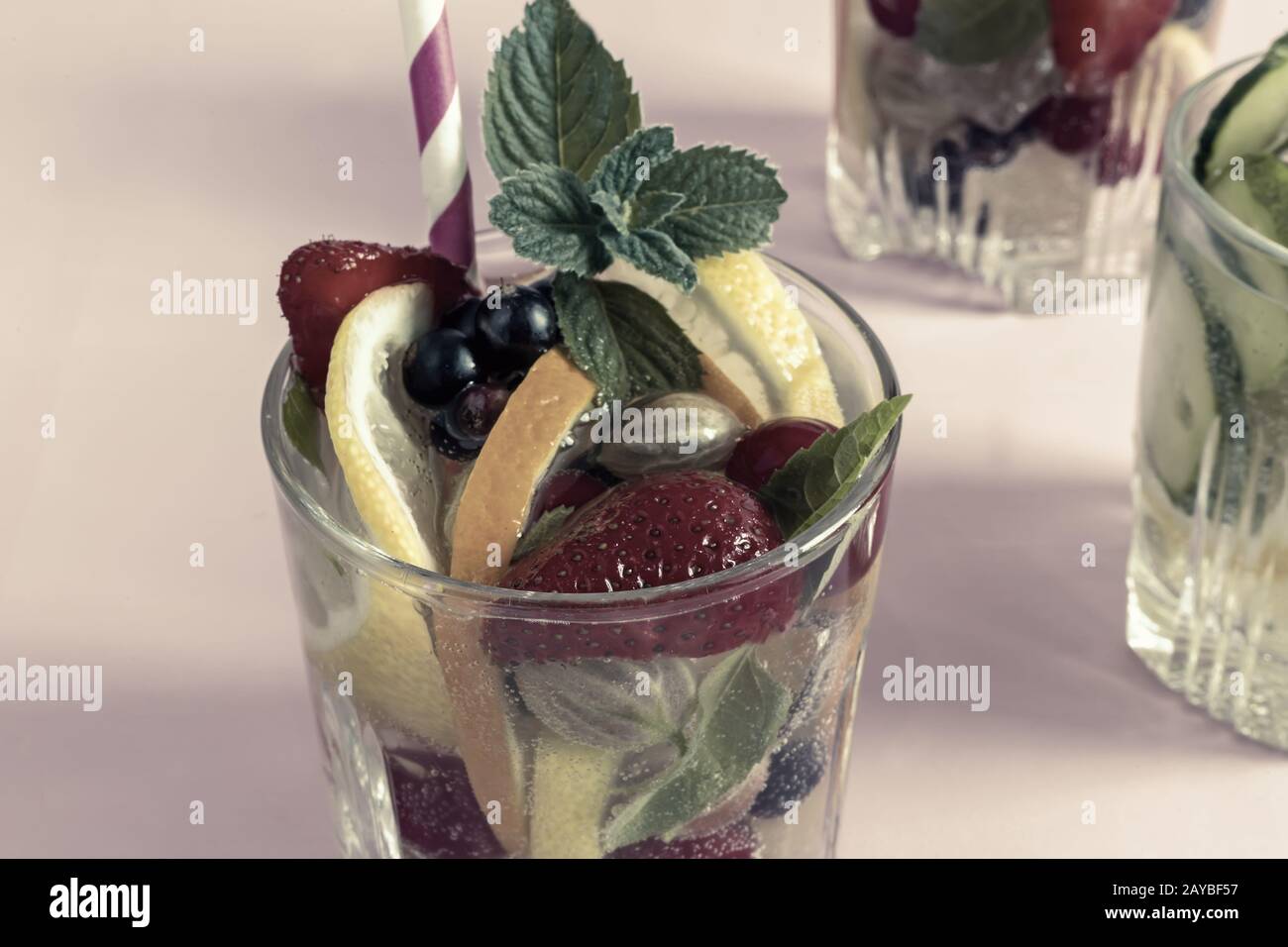 Homemade summer refreshing cocktail of fruits and berries Stock Photo ...