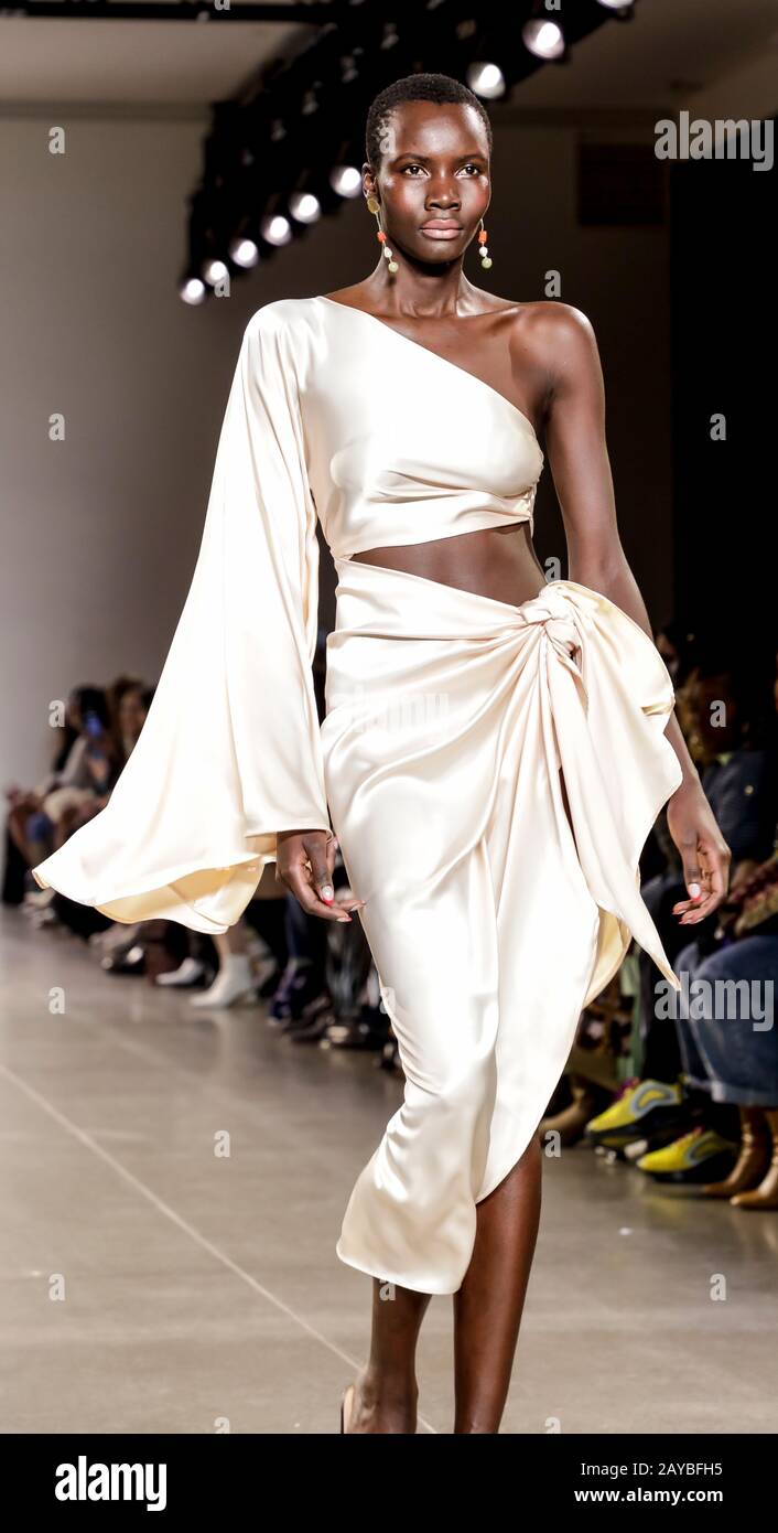 New York, NY, USA - February 12, 2020: A model walks runway for Fe Noel ...