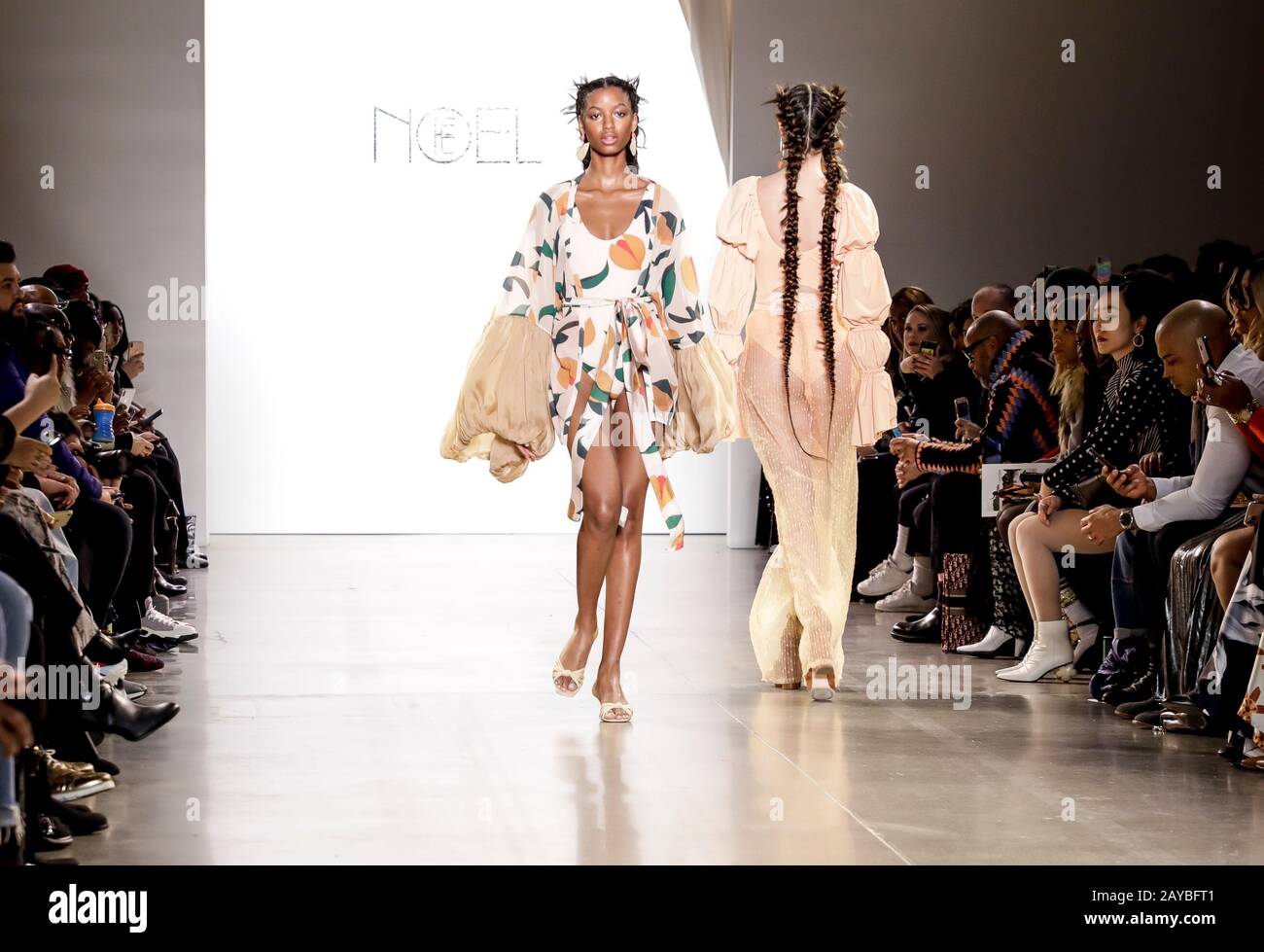 New York, NY, USA - February 12, 2020: A model walks runway for Fe Noel ...