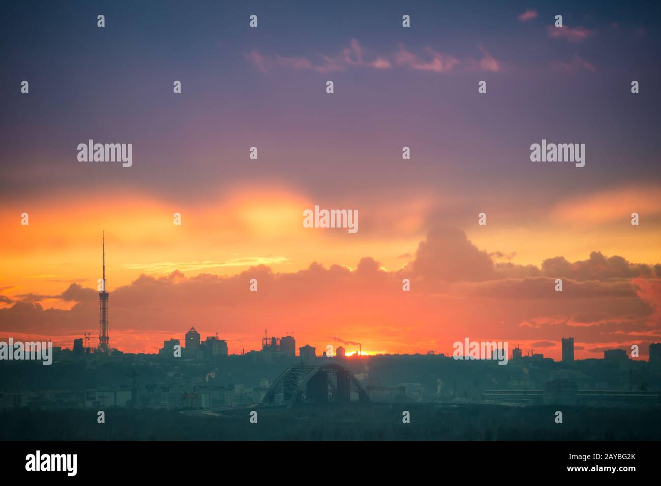 Silhouette buildings orange sky architecture hi-res stock photography ...