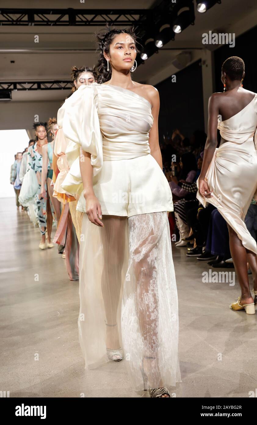 New York, NY, USA - February 12, 2020: Models walk runway for Fe Noel ...
