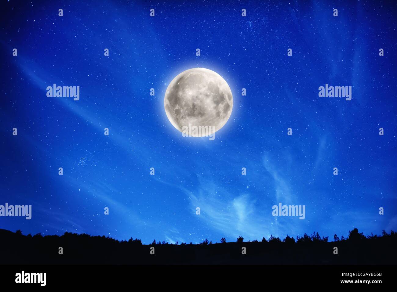 Full moon on night sky with stars Stock Photo - Alamy
