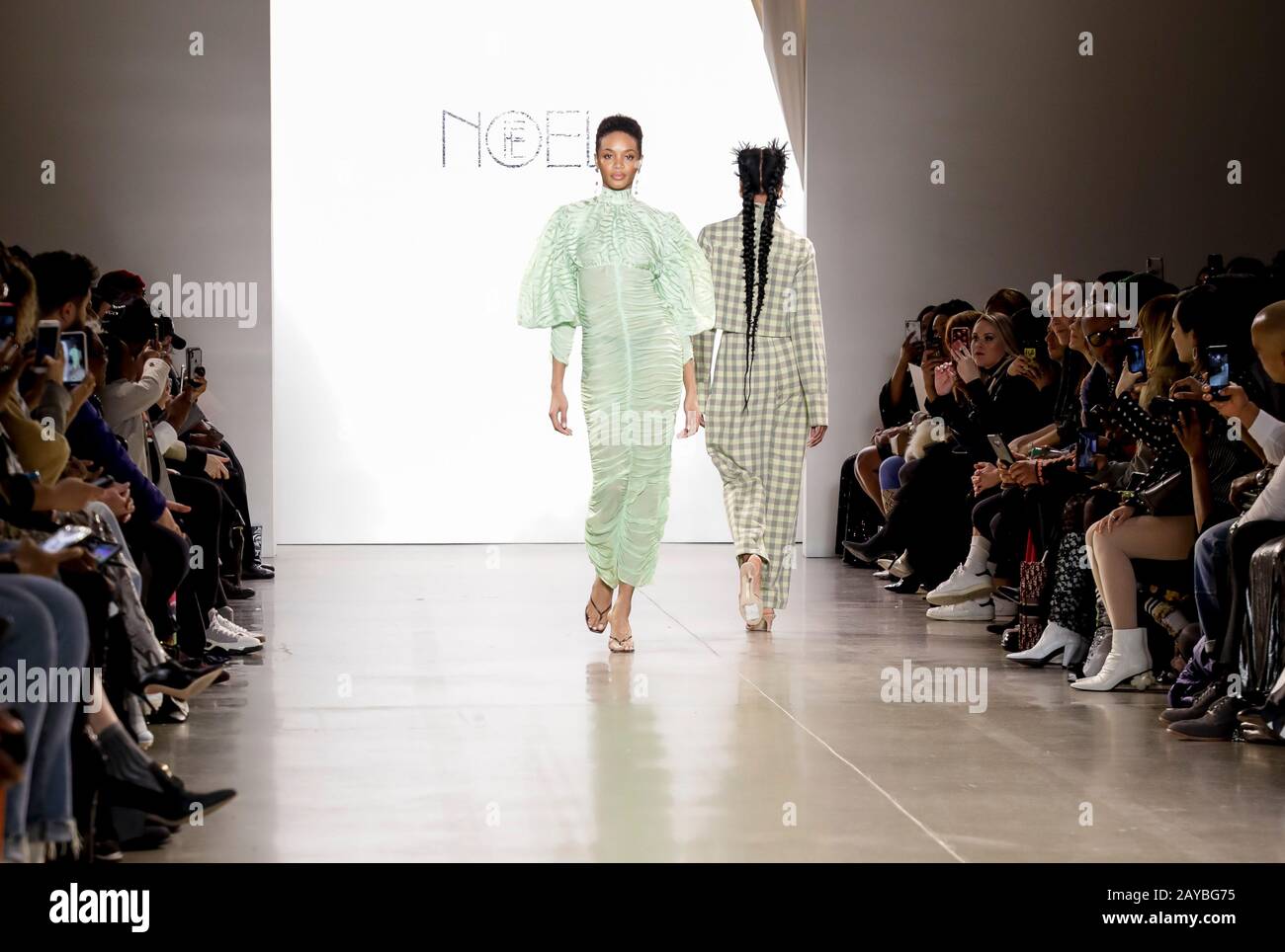 New York, NY, USA - February 12, 2020: A model walks runway for Fe Noel ...
