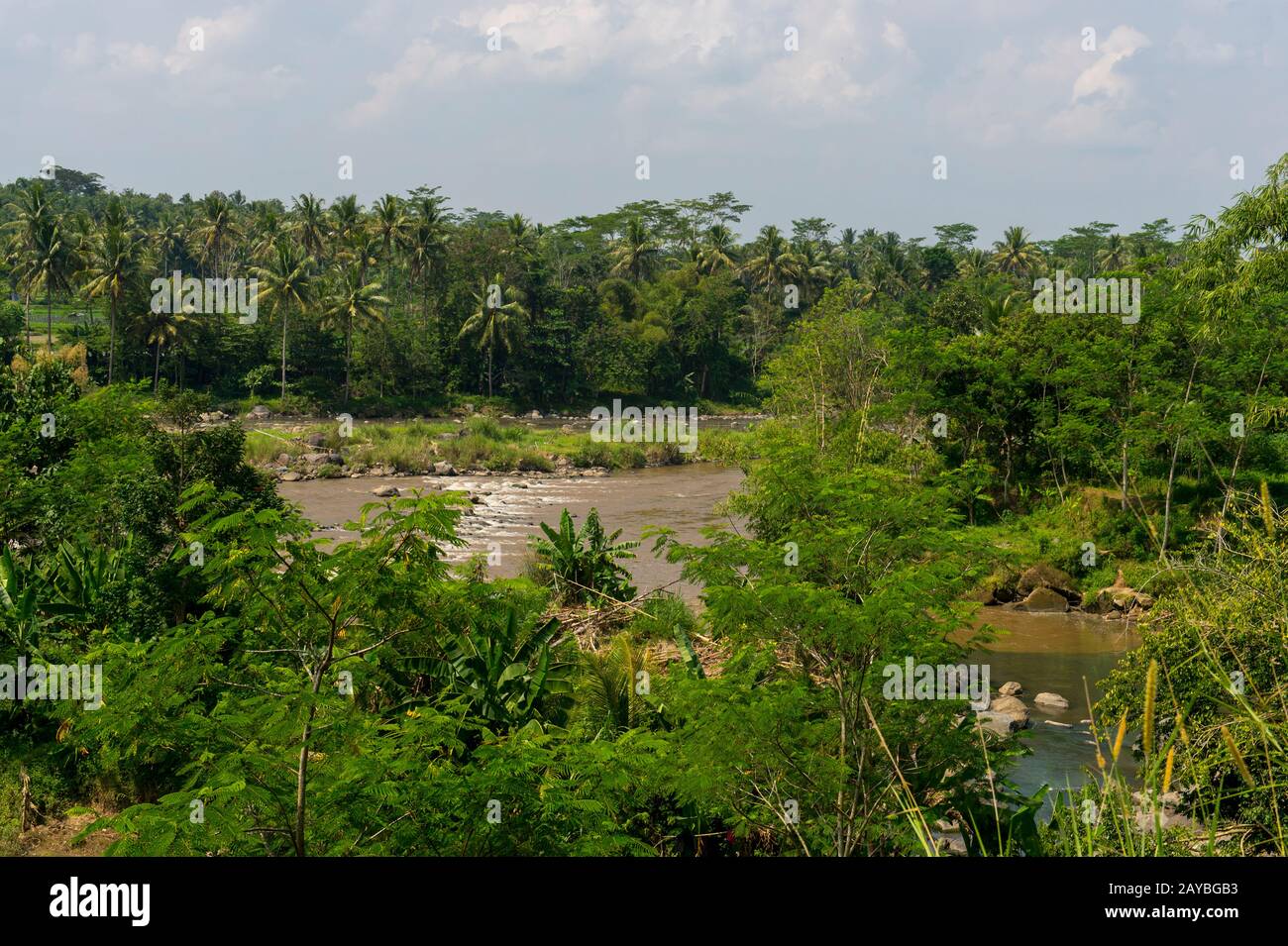 View of the confluence of the three rivers Progo, Belan and Sileng near ...
