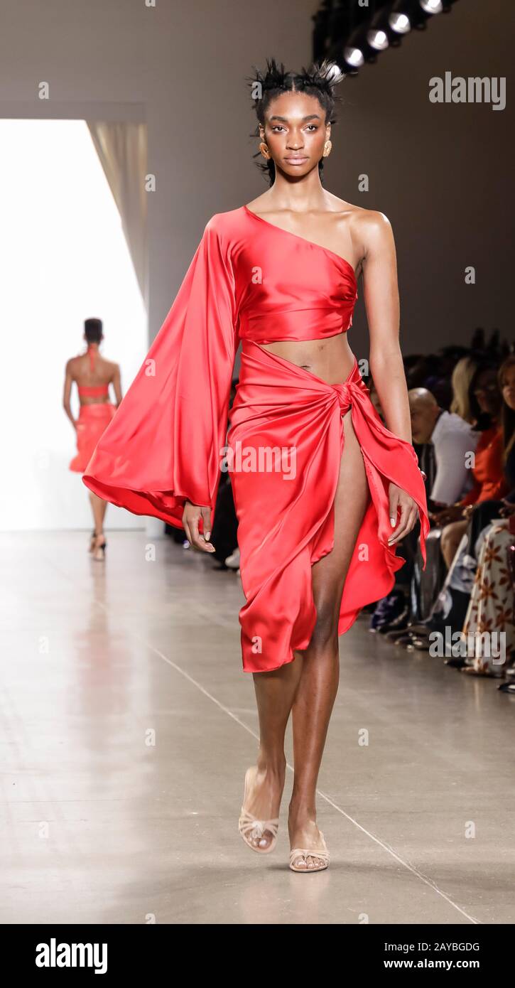 New York, NY, USA - February 12, 2020: A model walks runway for Fe Noel ...