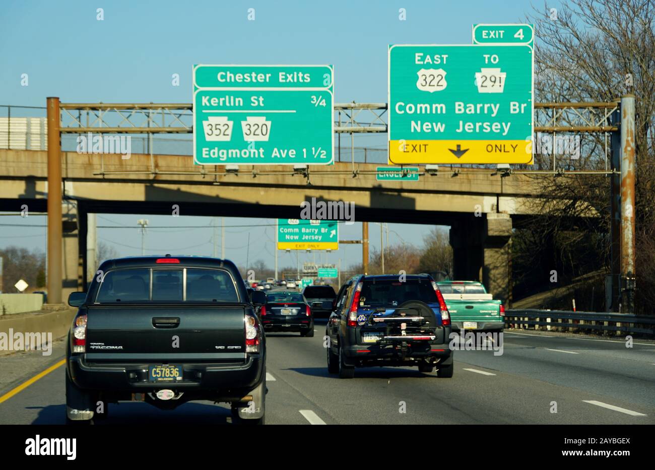 Chester, Pennsylvania, U.S.A - February 9, 2020 - Highway signs on ...