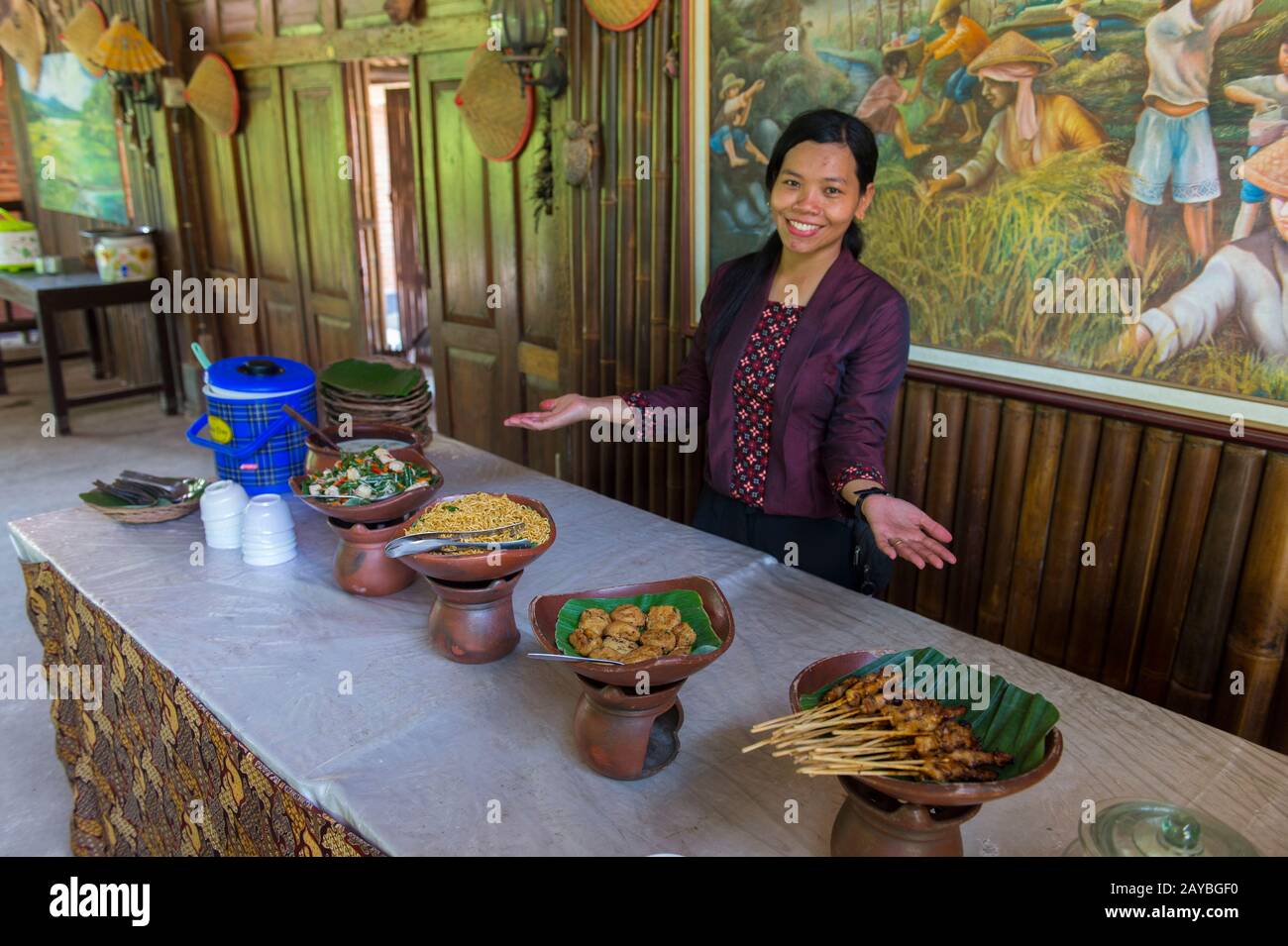 Lunch buffet in the village of Candirejo in the countryside of central ...