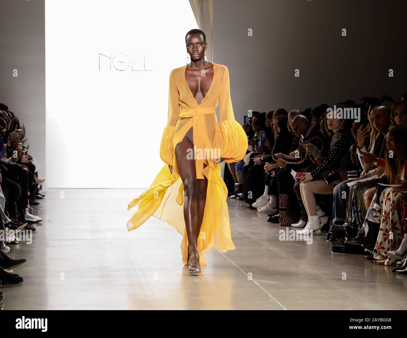 New York, NY, USA - February 12, 2020: A model walks runway for Fe Noel ...