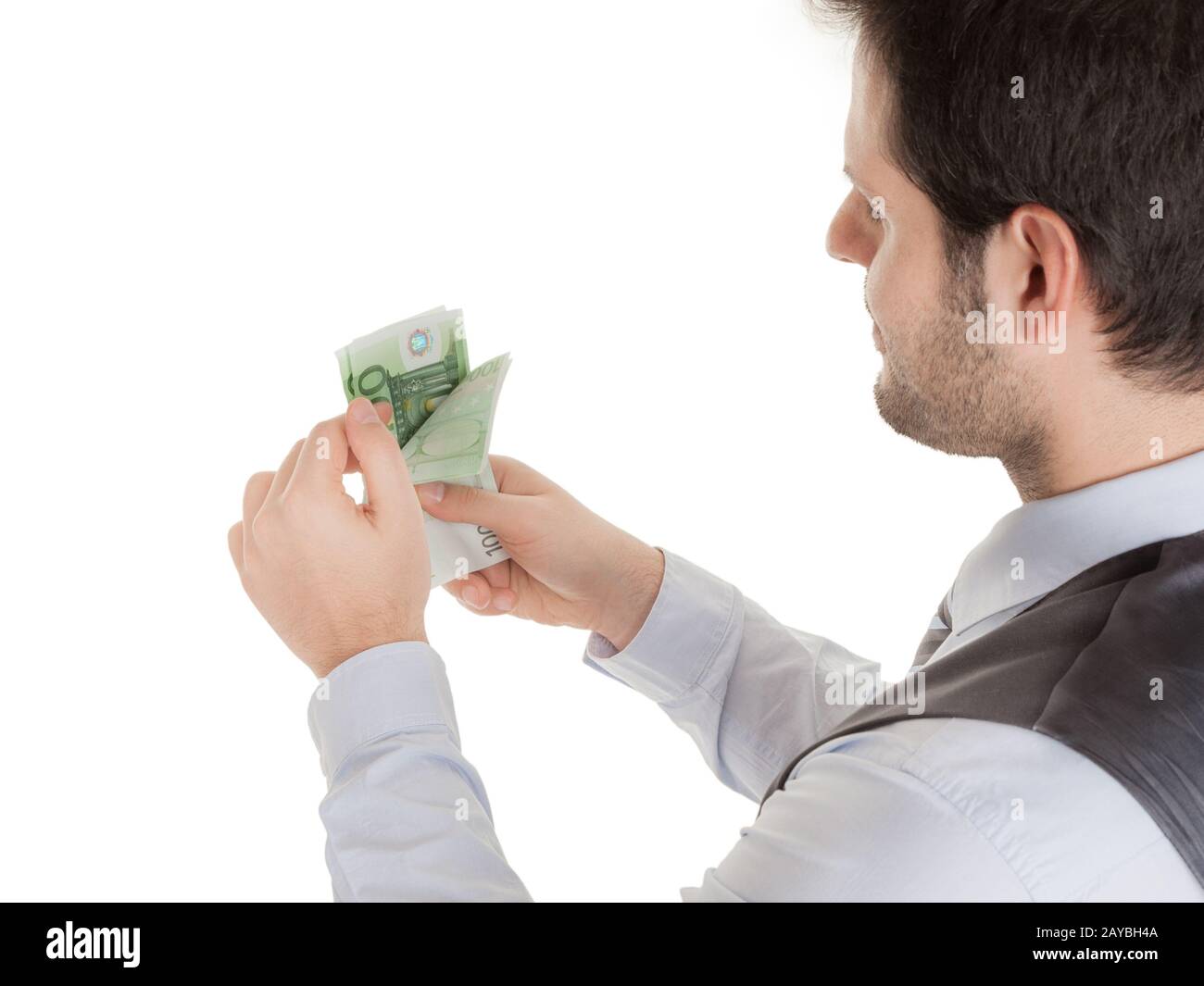 Businessman counting money isolated on white background Stock Photo - Alamy