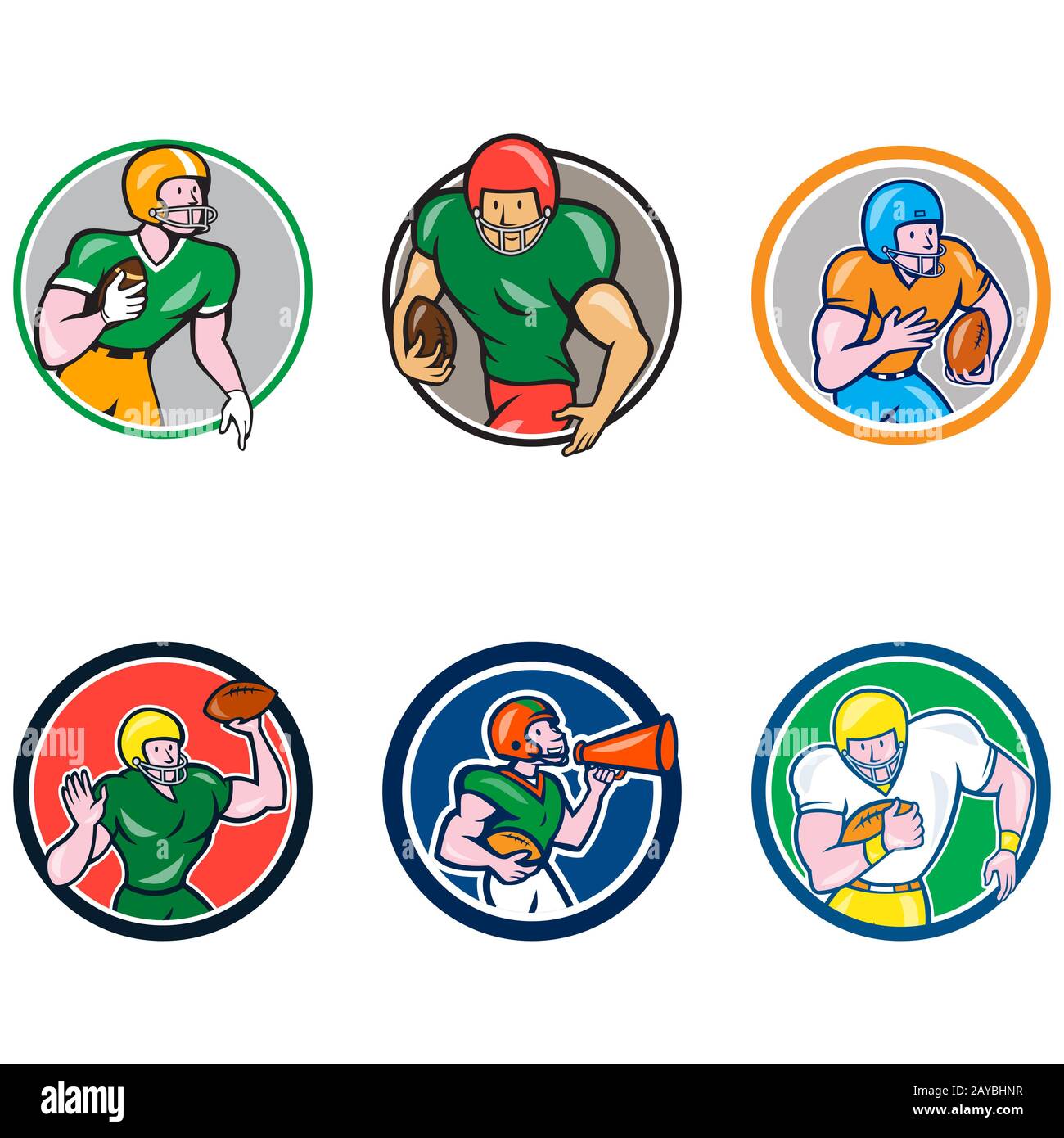 American Football Player Circle Cartoon Collection Set Stock Photo - Alamy