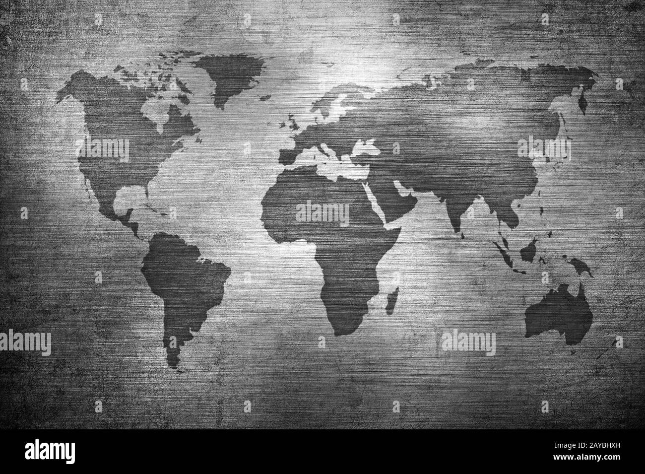 grunge map of the world over brushed metal texture Stock Photo - Alamy