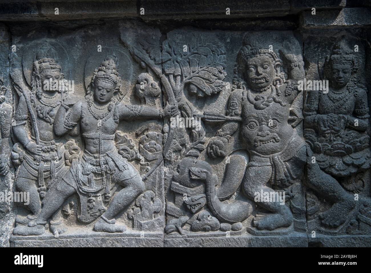 Bas relief stone carvings in the Prambanan temple complex, a 9th ...