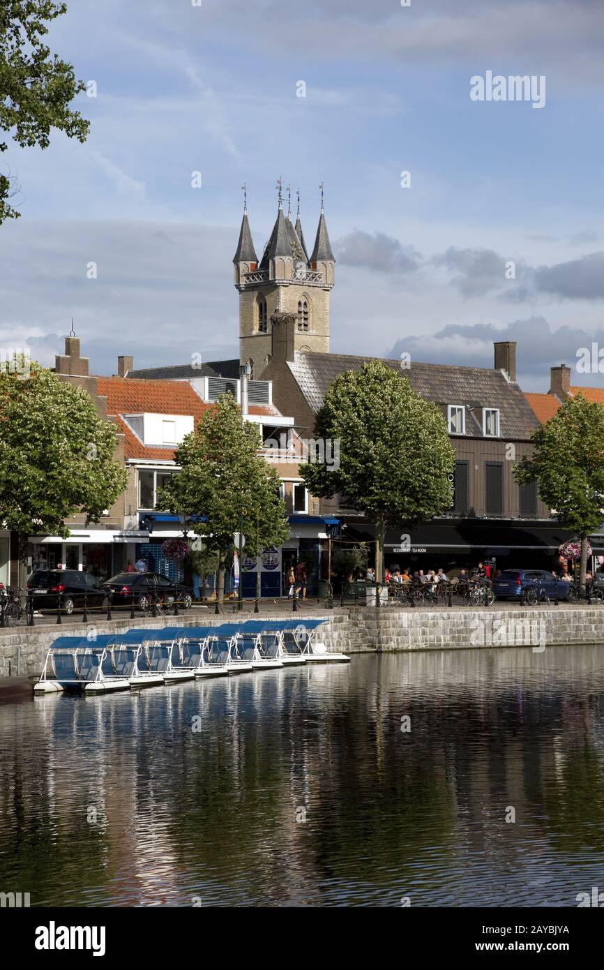 View over the Damsche Vaart canal to the town of Sluis, Zeeland ...