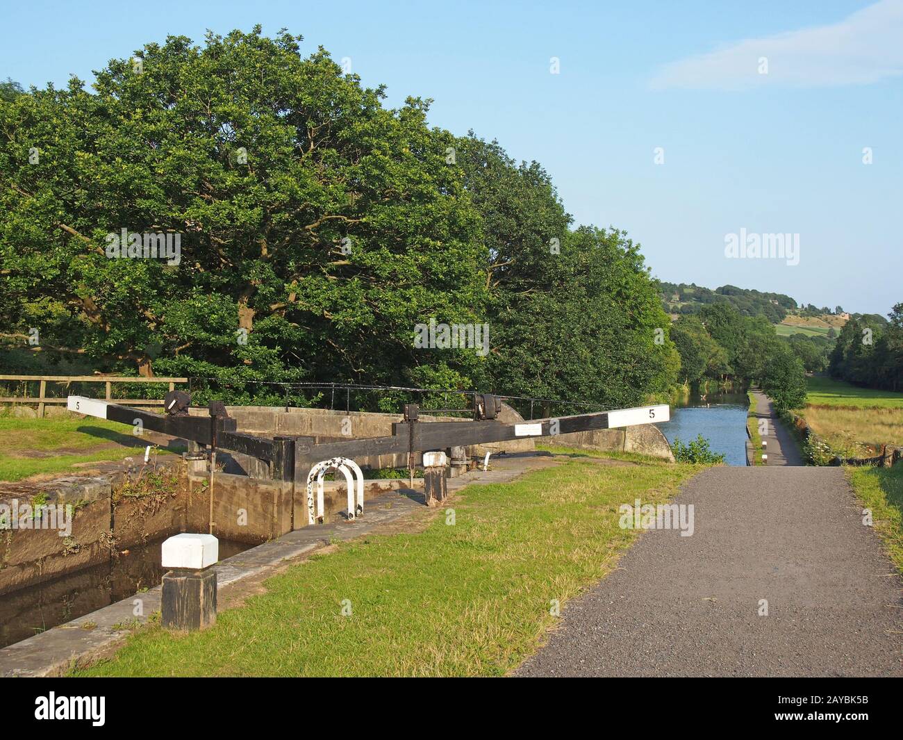 a canal and lock gates in west yorkshire scenery in the calder valley ...