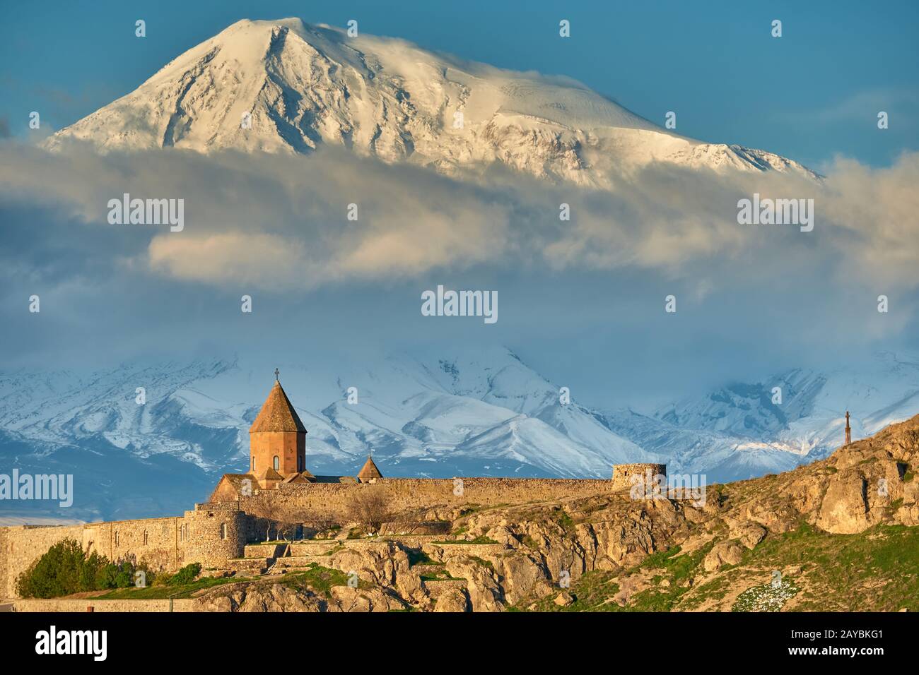 Ancient monastery in front of mountain Stock Photo - Alamy