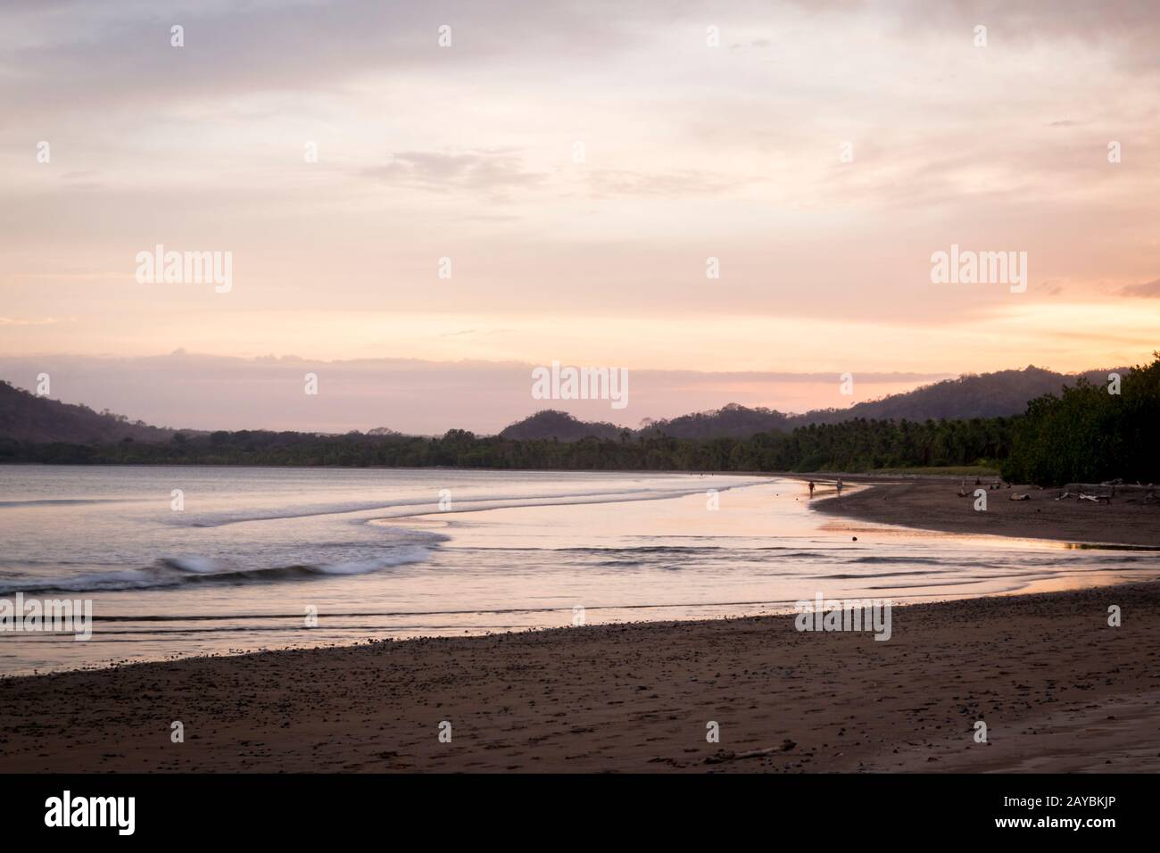 Sunset at Tambor Beach, in the Pacific of Costa Rica, next to the mouth ...