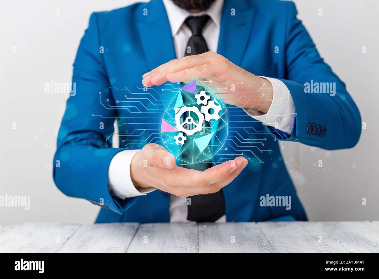 Male human presenting a presentation using the latest sophisticated ...