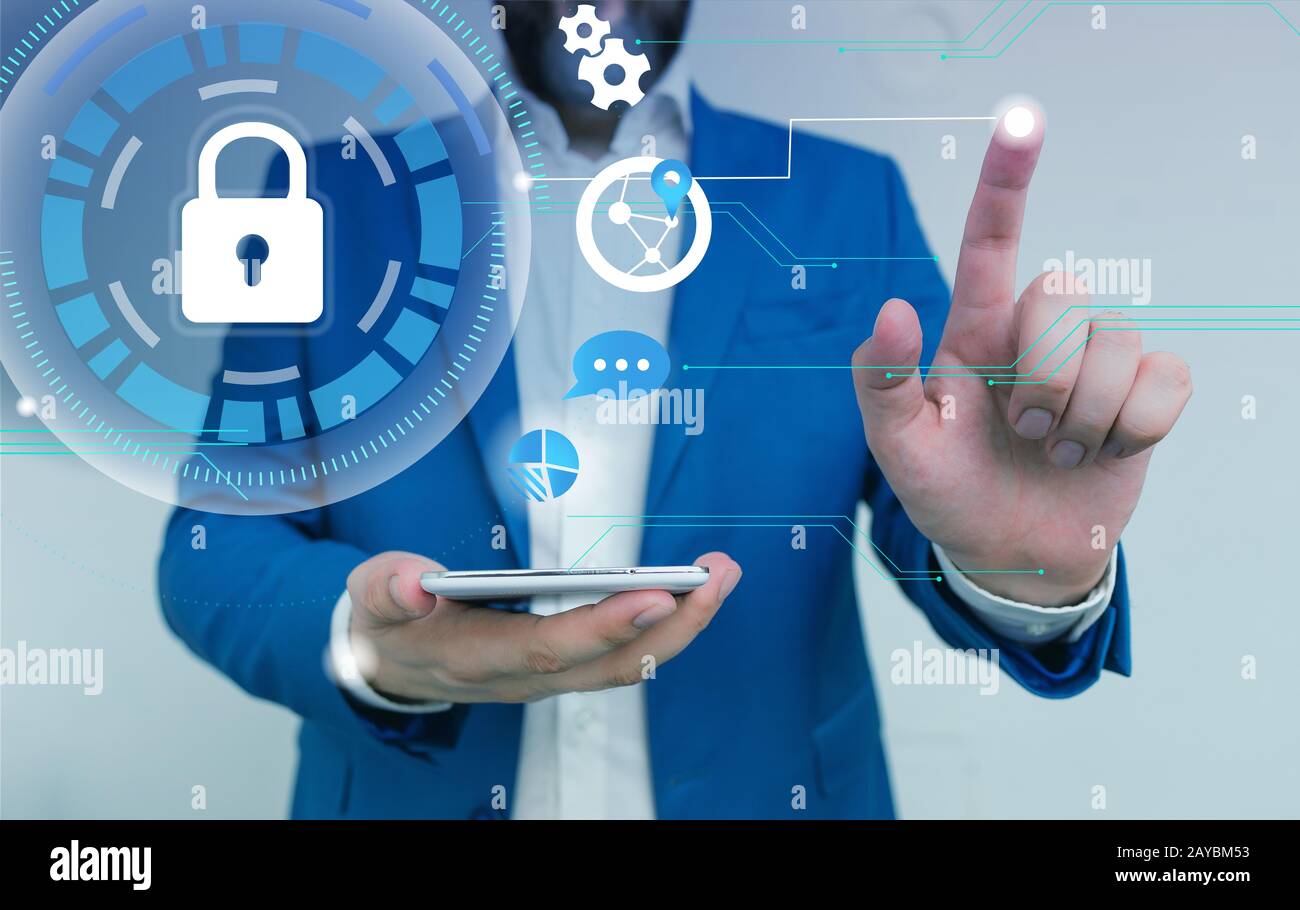 Male human presenting a presentation using the latest sophisticated ...