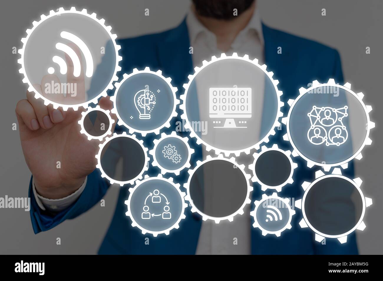 Male human presenting a presentation using the latest sophisticated ...