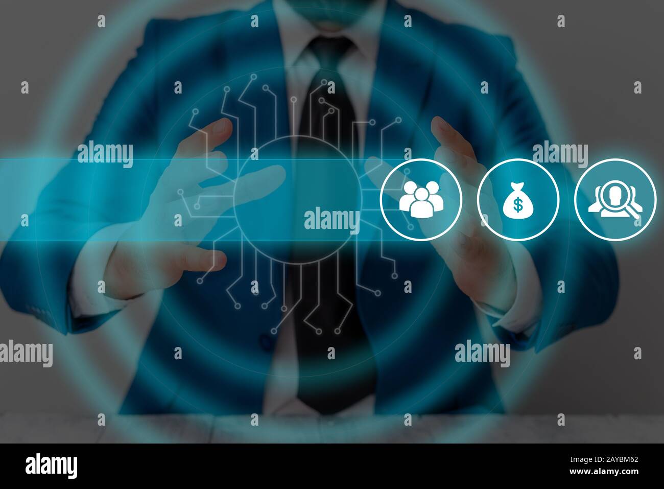 Male human presenting a presentation using the latest sophisticated ...