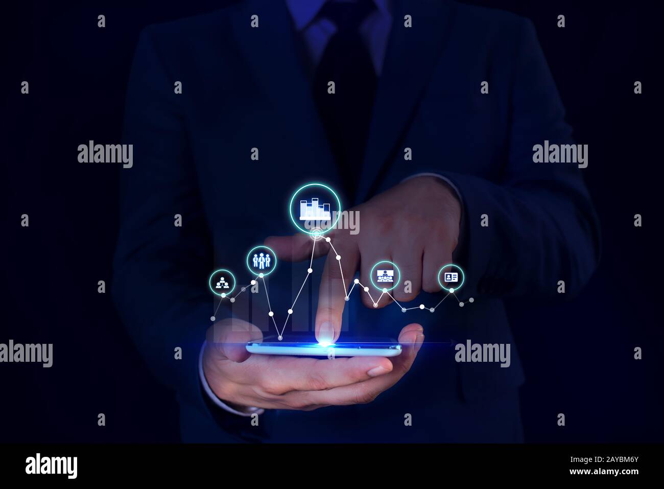 Male human presenting a presentation using the latest sophisticated ...