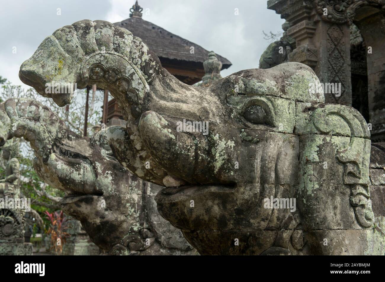 A traditional Balinese temple with elephant statues in Batubulan, Bali ...