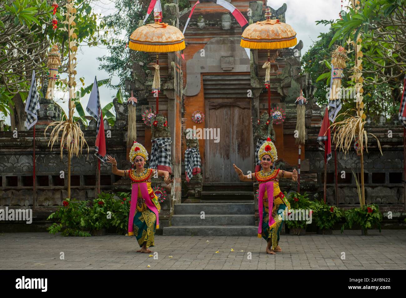 Women dancers during the Barong and Kris dance, which tells a battle ...