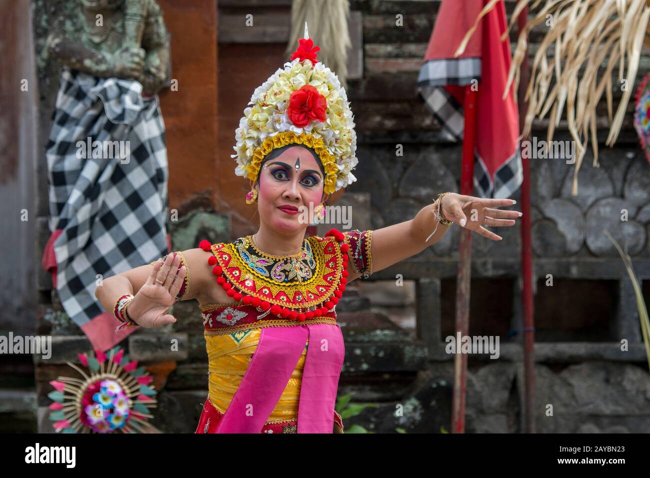 Female performer during the Barong and Kris dance, which tells a battle ...