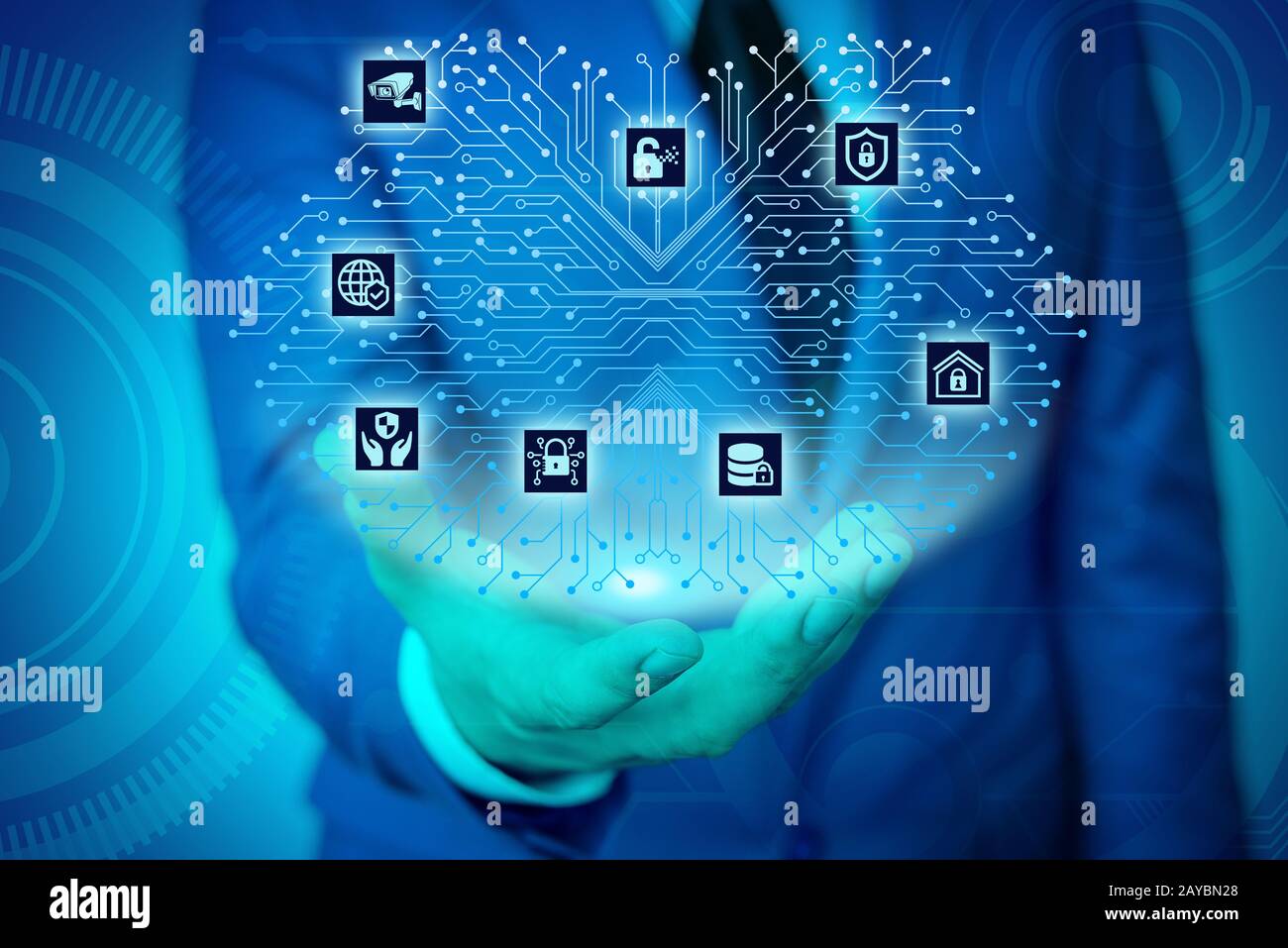 Male human presenting a presentation using the latest sophisticated ...