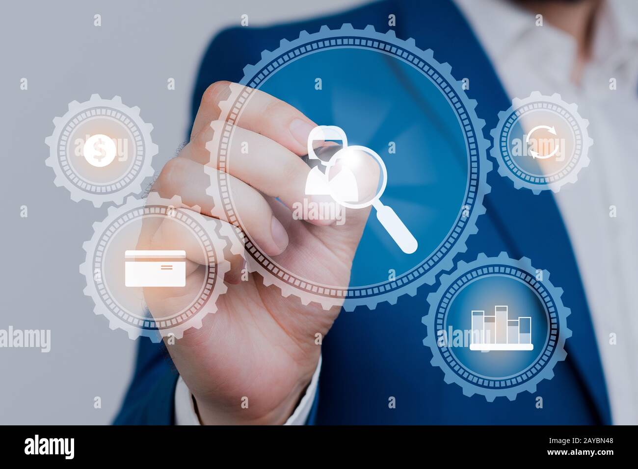 Male human presenting a presentation using the latest sophisticated ...