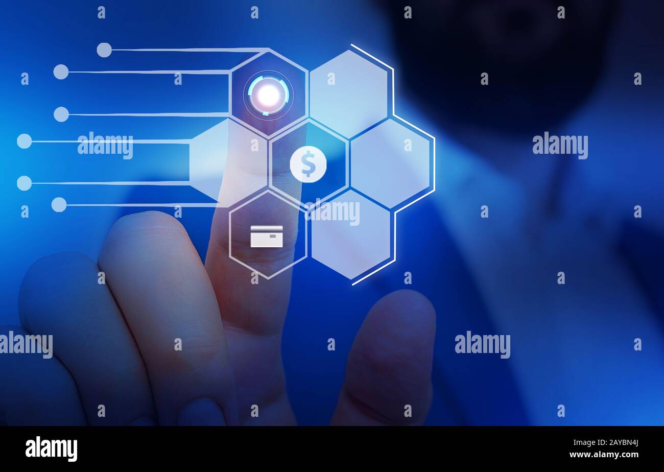 Male human presenting a presentation using the latest sophisticated ...