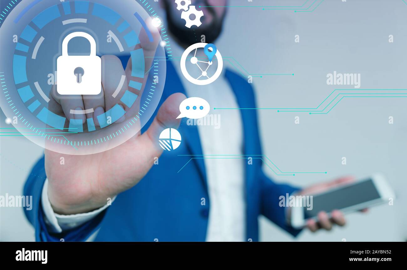 Male human presenting a presentation using the latest sophisticated ...