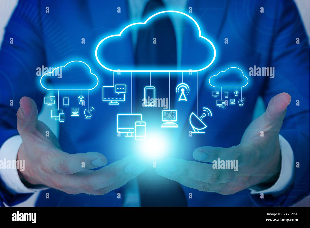 Male human presenting a presentation using the latest sophisticated ...